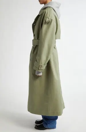 Meryll Rogge Hoodie Bib Belted Trench Coat In Olive Green - 55